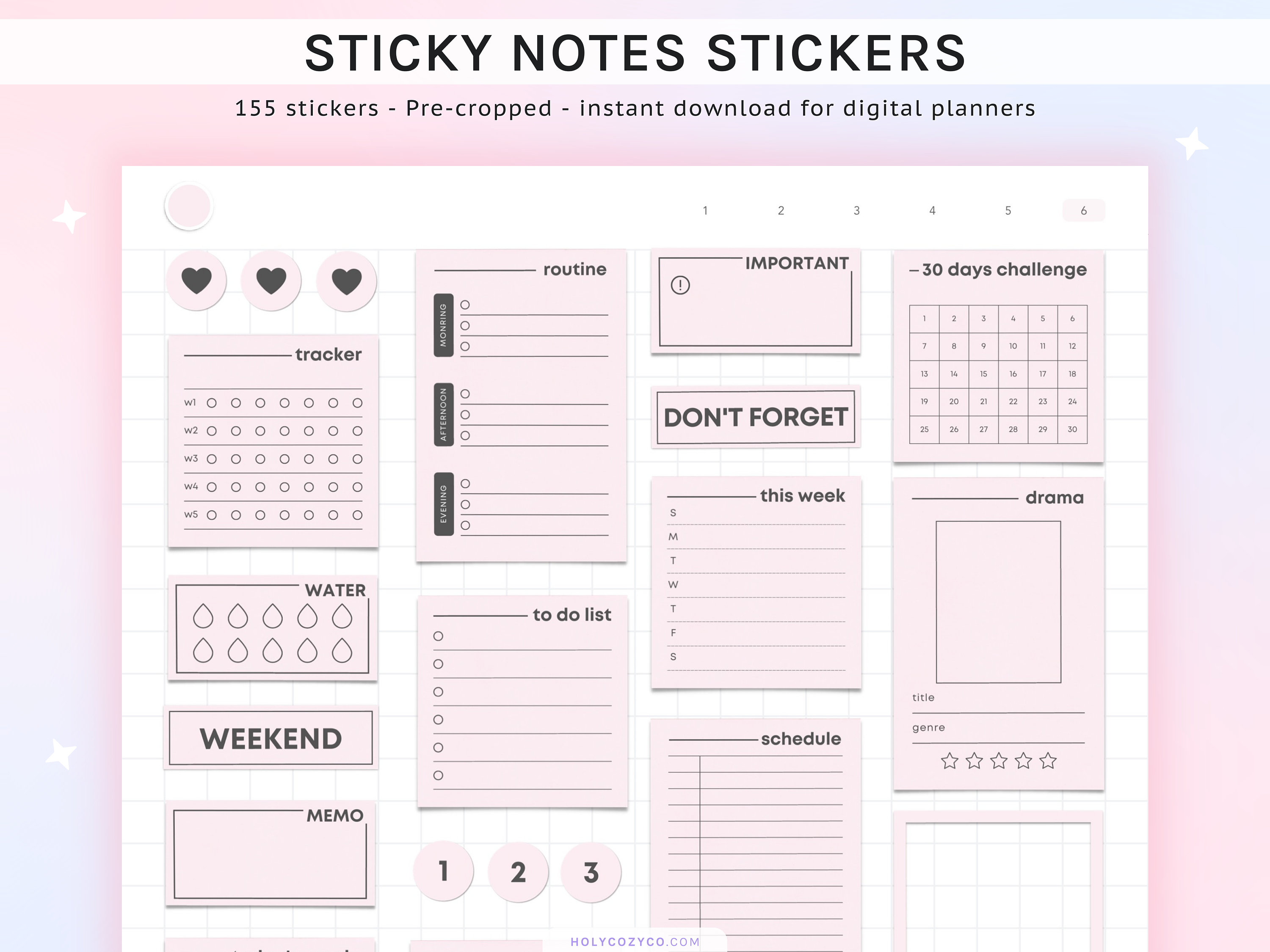 Pink Sticky Notes Digital Sticker Book for Goodnotes Planner - Etsy