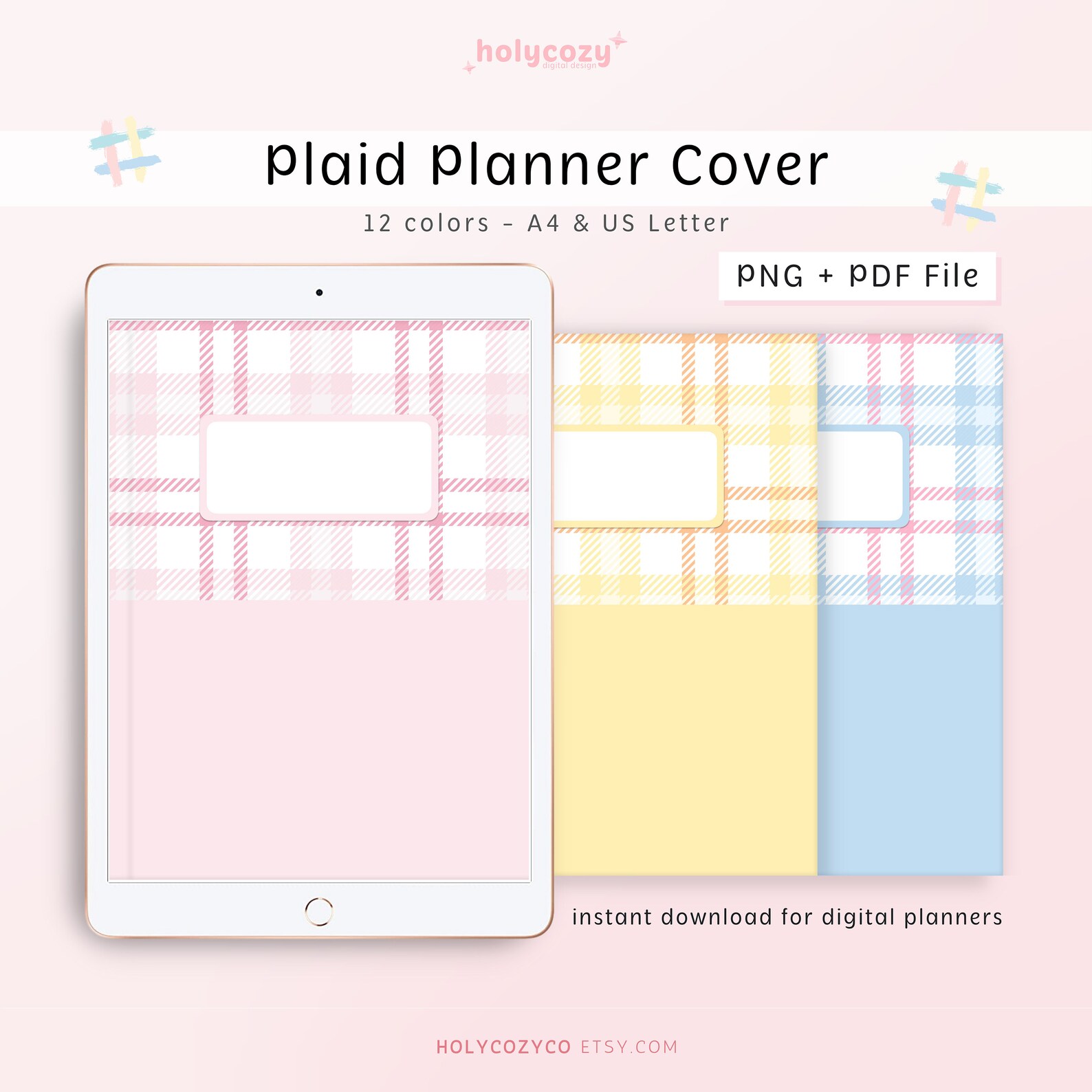 Pastel Plaid Digital Planner Cover: A4 & US Letter (PNG, PDF) - Etsy