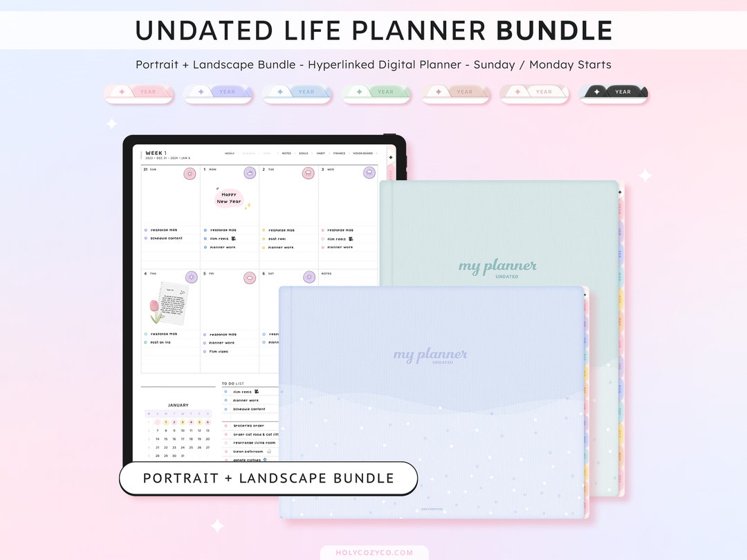 Undated Digital Life Planner Bundle: Portrait + Landscape (PDF) - Etsy