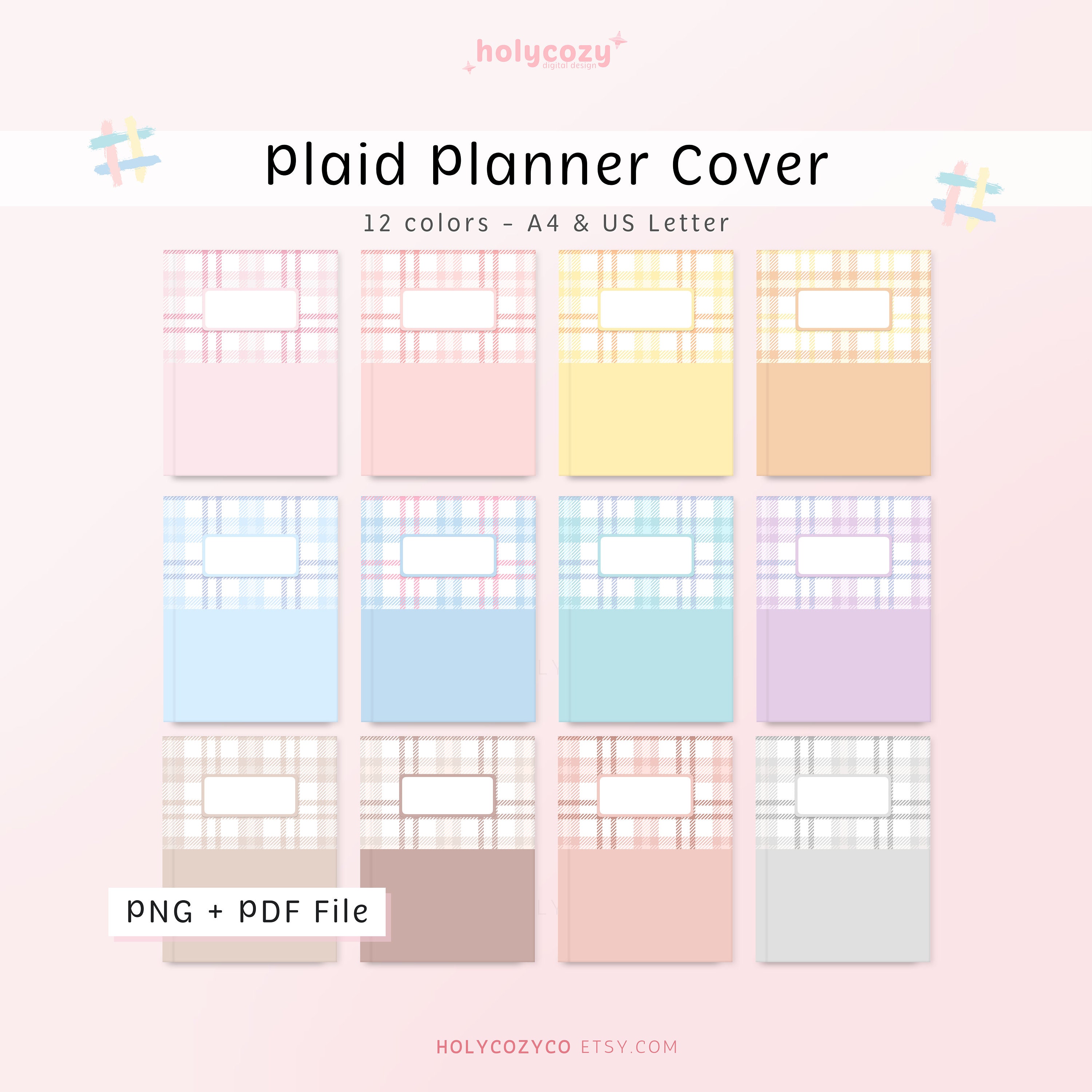 Pastel Plaid Digital Planner Cover: A4 & US Letter (PNG, PDF) - Etsy