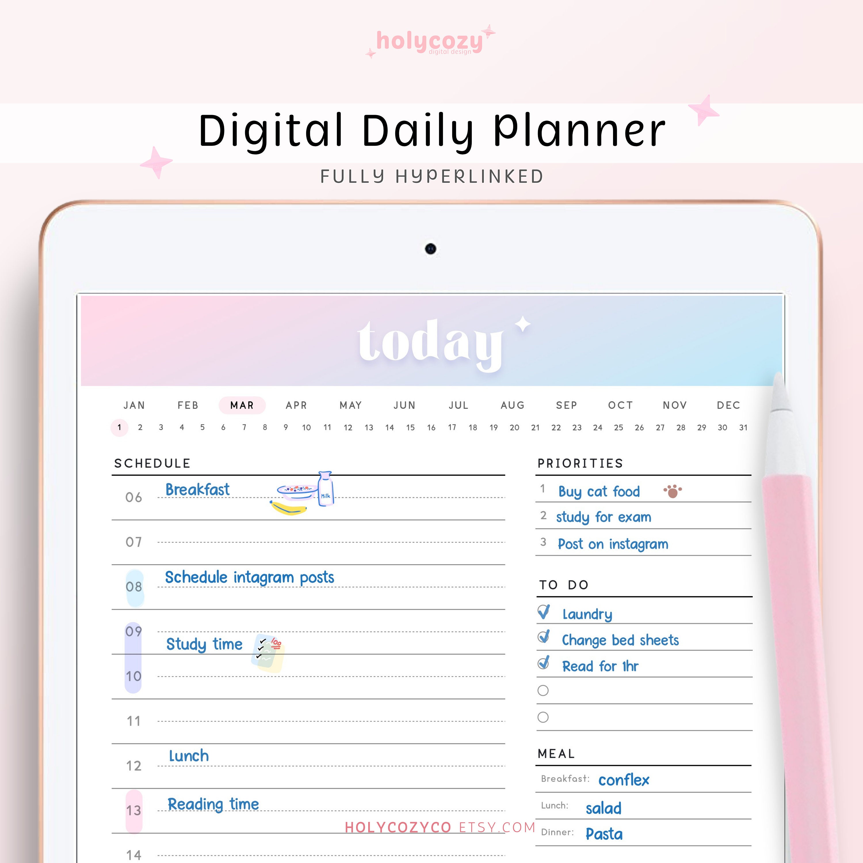 Digital Planner Daily Pad, Hourly Schedule, Goodnotes Template, Adhd ...