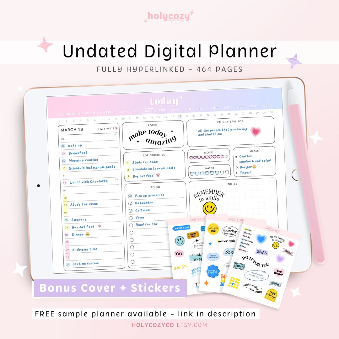 Pink Gradient Undated Digital Planner: Weekly, Daily, Monthly (PDF) - Etsy