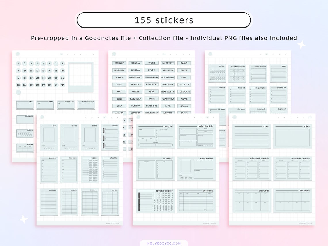 Mint Sticky Notes Digital Sticker Book for Goodnotes Planner - Etsy