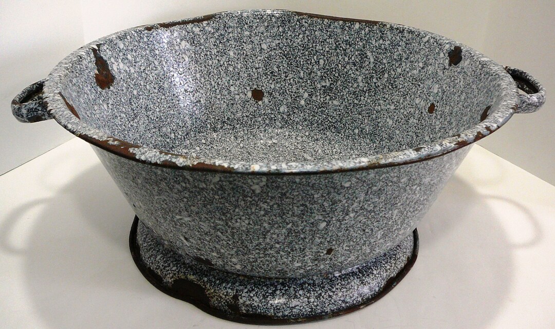 Vintage Gray Graniteware Spatter Ware Enamel Ware 16 Large Wash Basin ...