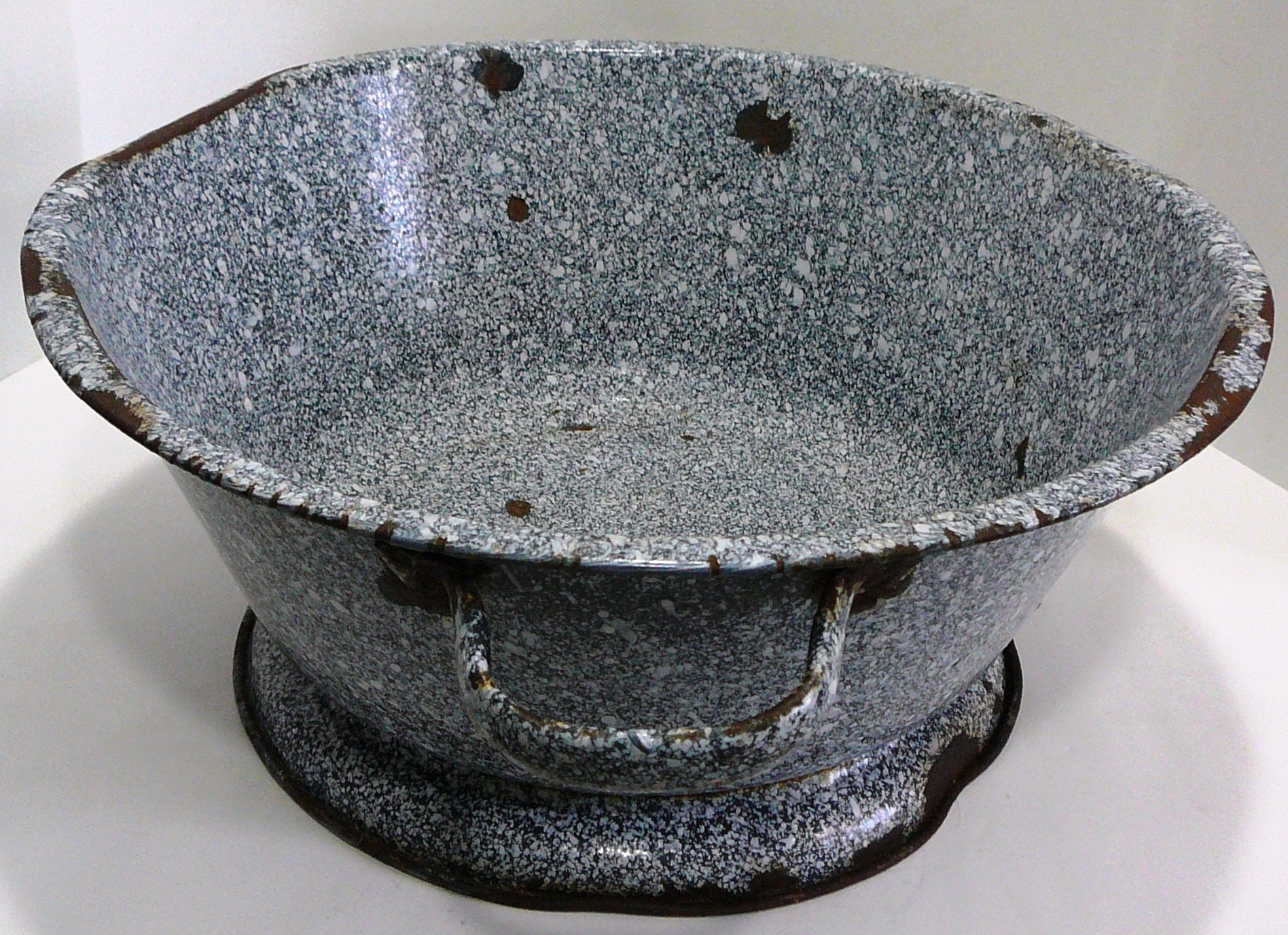 Vintage Gray Graniteware Spatter Ware Enamel Ware 16 Large Wash Basin ...