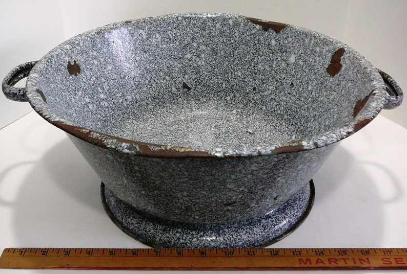 Vintage Gray Graniteware Spatter Ware Enamel Ware 16 Large Wash Basin ...