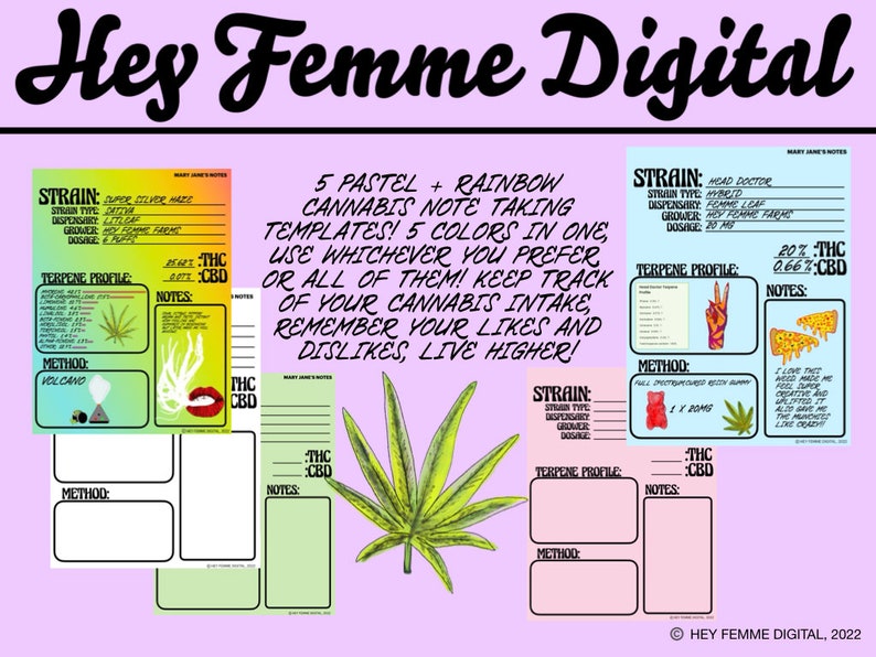 Multi Pack 5 Colors Cannabis Note Taking Templates I Stoner - Etsy