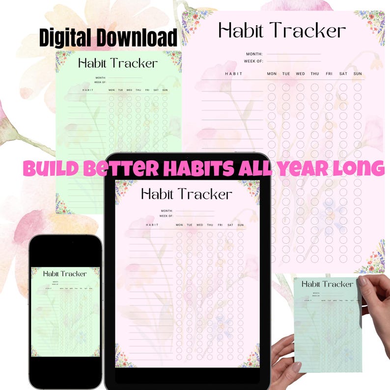 Floral Habit Tracker Bundle | Printable PDF & Digital Goodnotes | A4 A5 ...