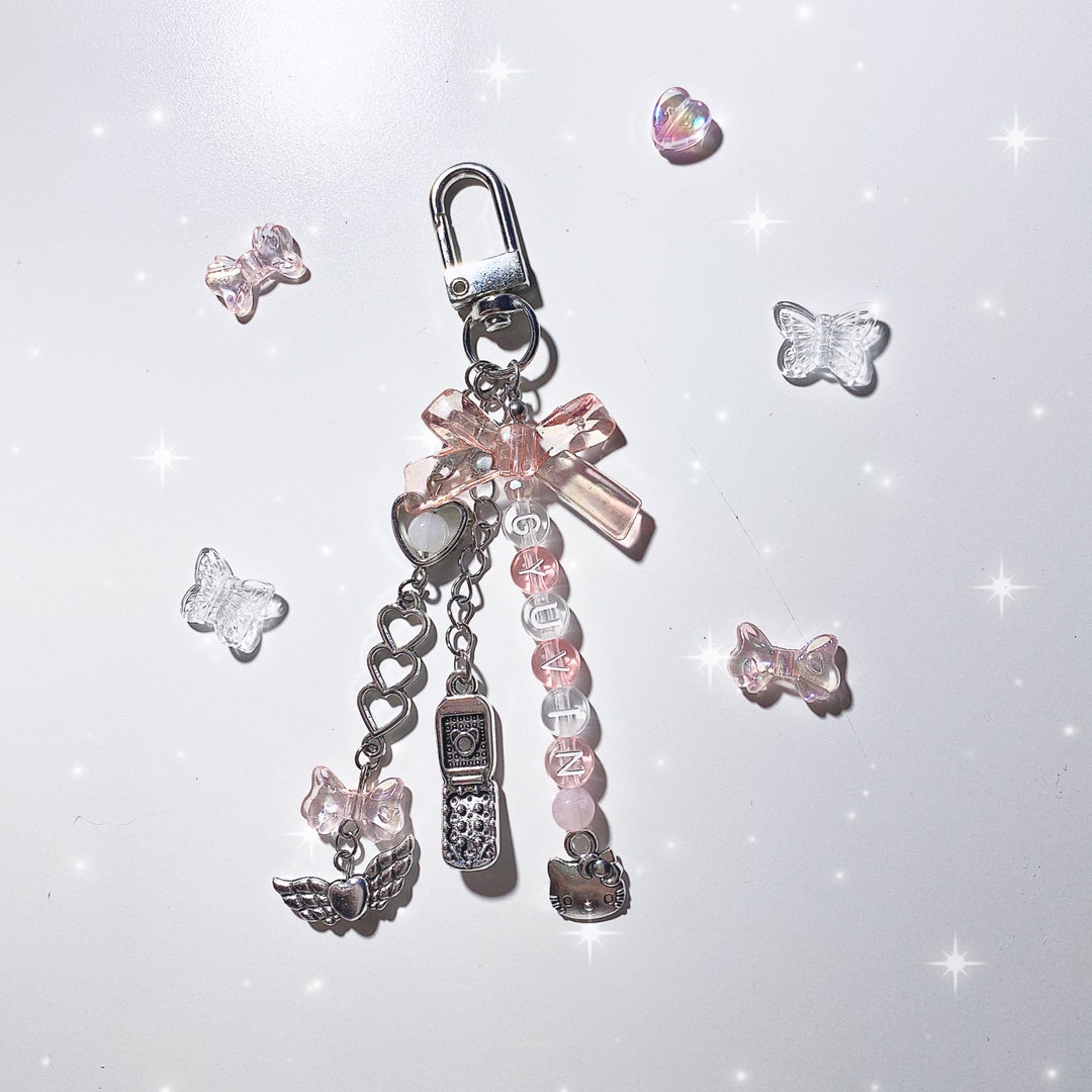 Custom Keyring Keychain Cute Pink Phone Charm Kpop Pink for Binders and ...