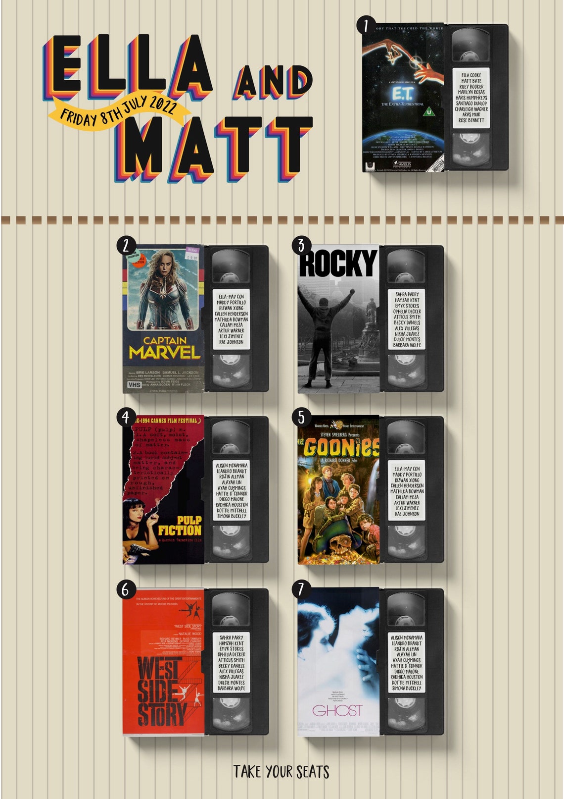 Wedding Movie Themed VHS Table Plan - Etsy
