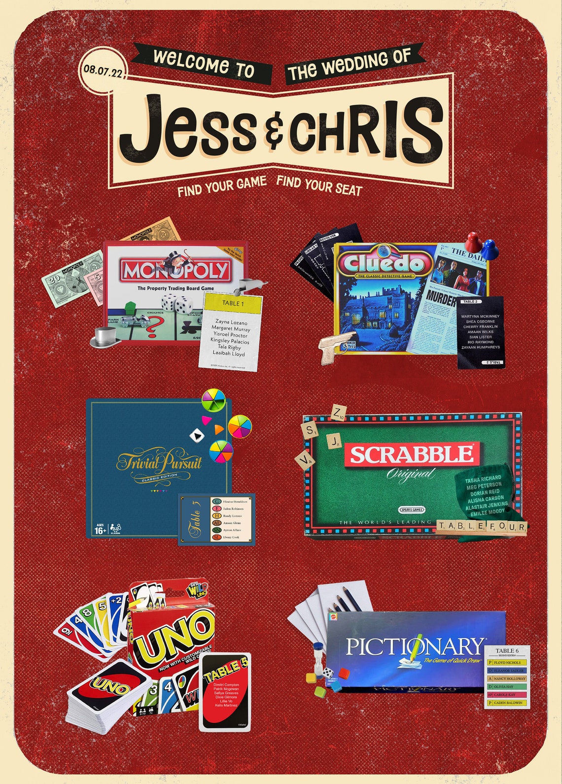 Wedding Board Game Themed Table Plan printed - Etsy