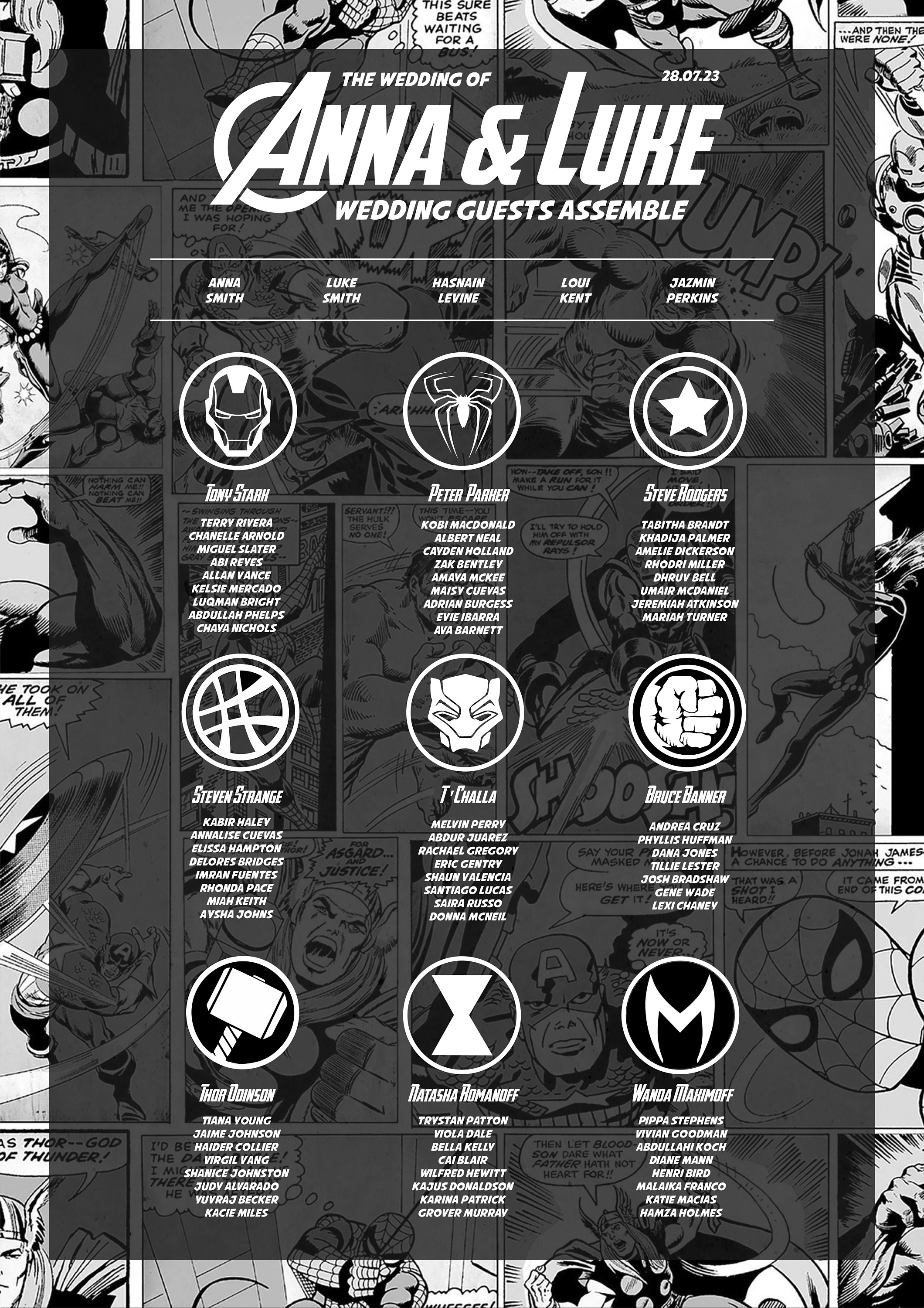 Avengers Marvel Wedding Table Plan (printed) - Etsy UK
