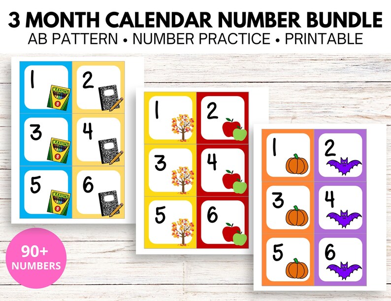 3 Month Printable Calendar Numbers BUNDLE in AB Pattern - Etsy