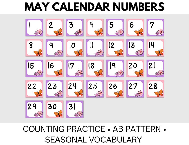 May Calendar Numbers in AB Pattern - Etsy