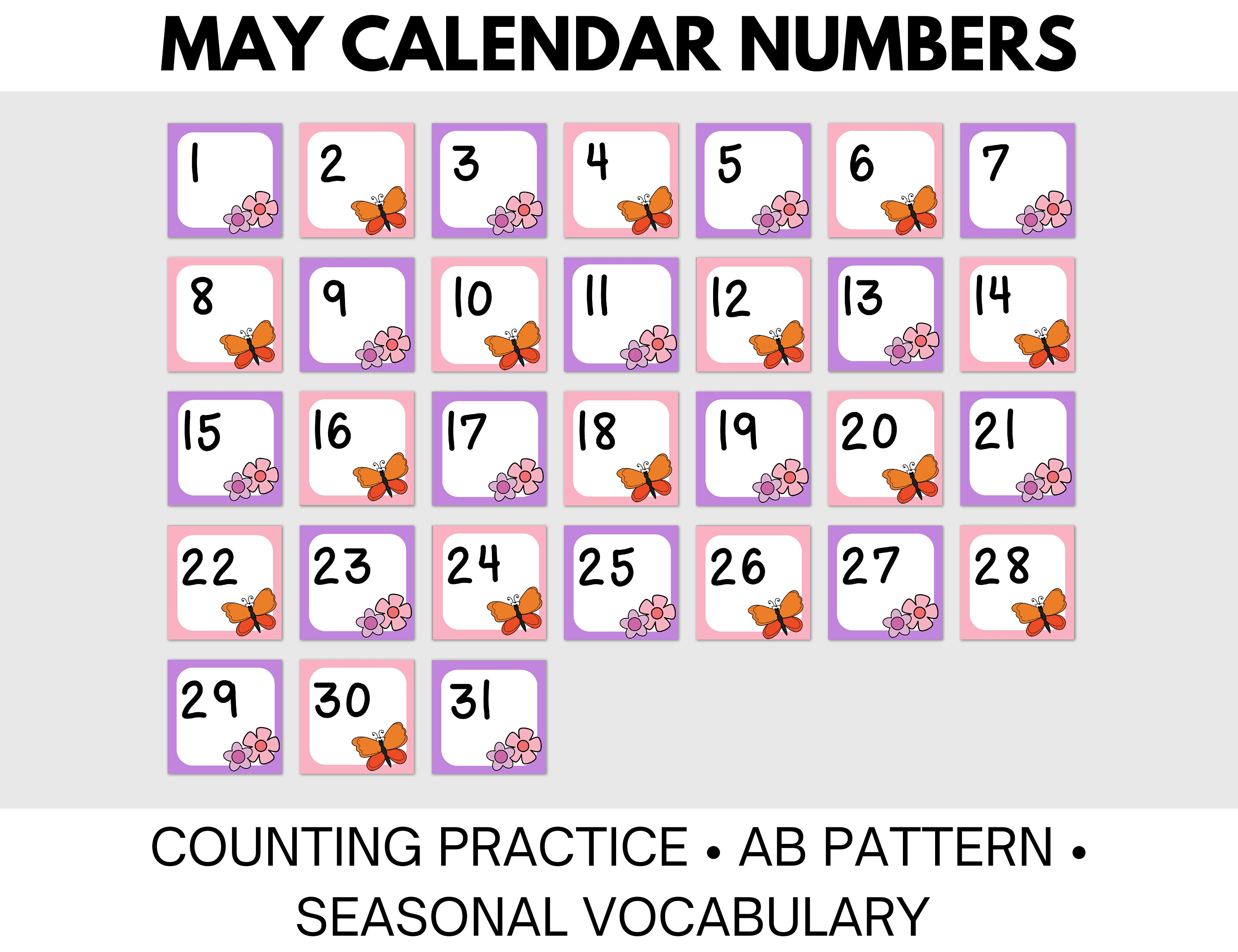 May Calendar Numbers in AB Pattern - Etsy