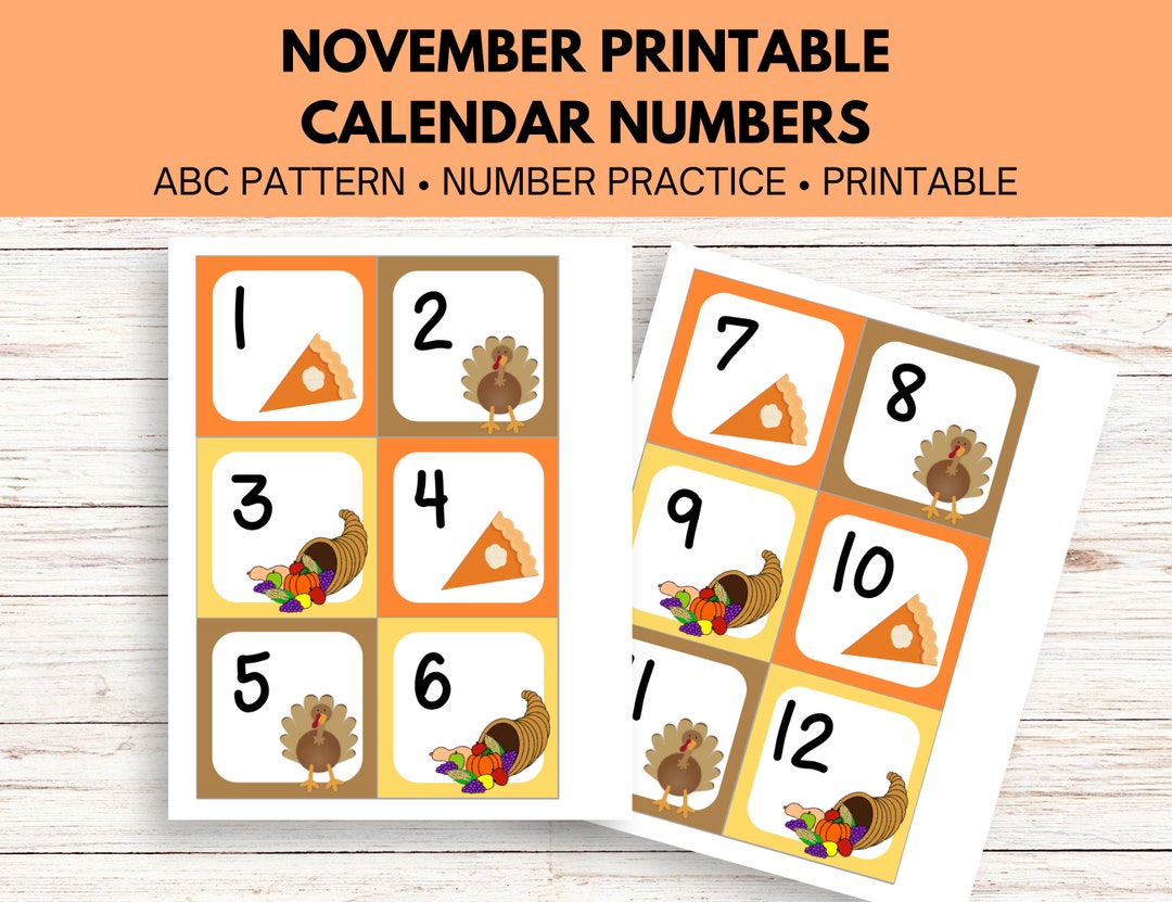 November Calendar Numbers in ABC Pattern - Etsy