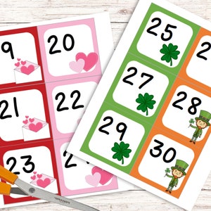 3 Month BUNDLE Calendar Numbers in AB Pattern (february, March, April ...