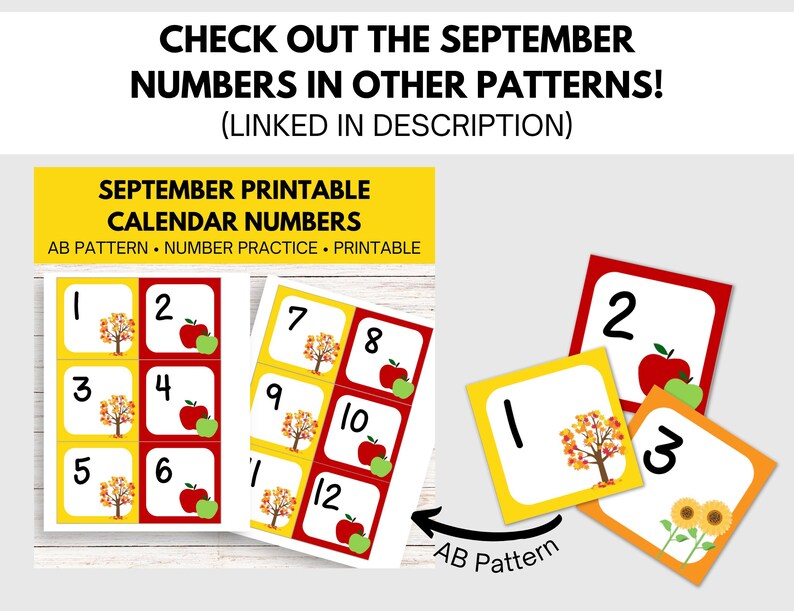 September Calendar Numbers in ABC Pattern - Etsy