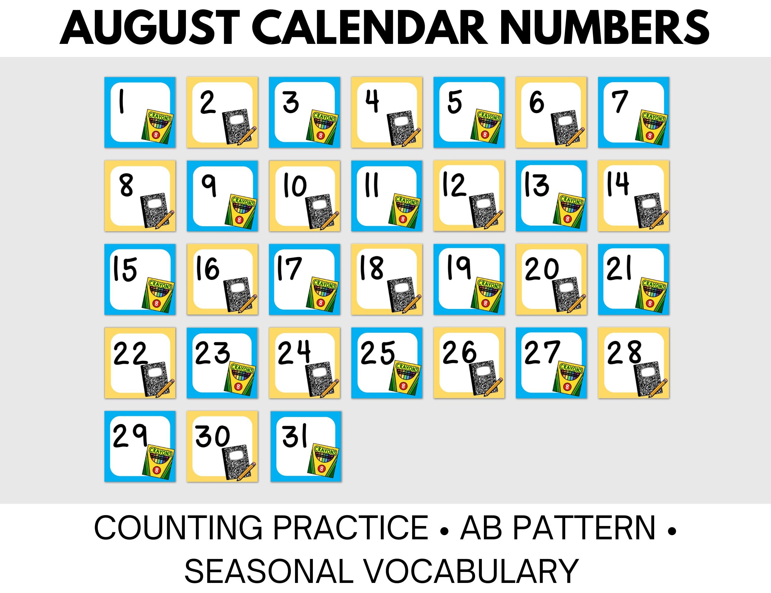 August Calendar Numbers in AB Pattern - Etsy
