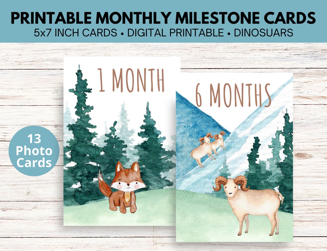 Baby Monthly Milestone Digital Printable Cards (mountain Animals) - Etsy