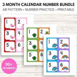 3 Month BUNDLE Calendar Numbers in AB Pattern (february, March, April ...