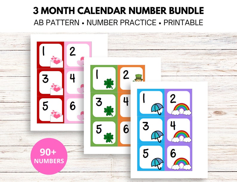 3 Month BUNDLE Calendar Numbers in AB Pattern (february, March, April ...