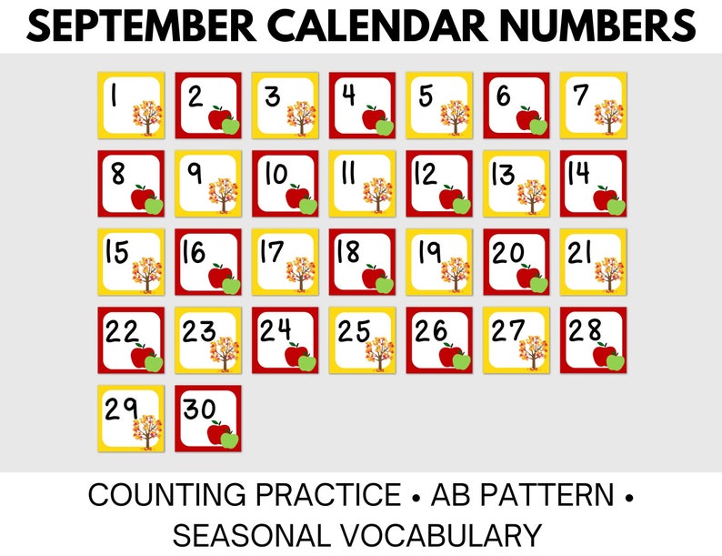 September Calendar Numbers in AB Pattern - Etsy