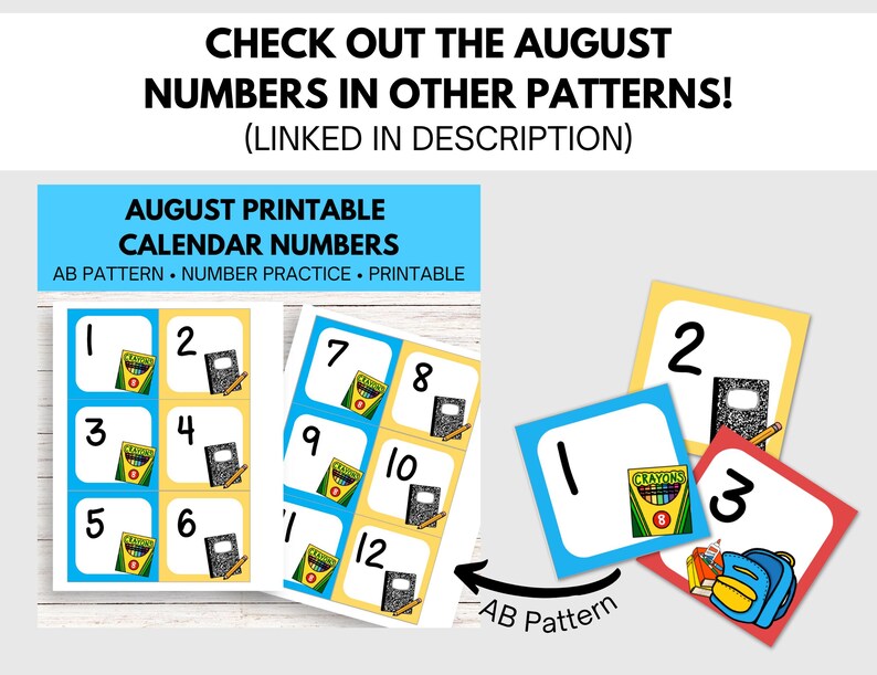 August Calendar Numbers in ABC Pattern - Etsy