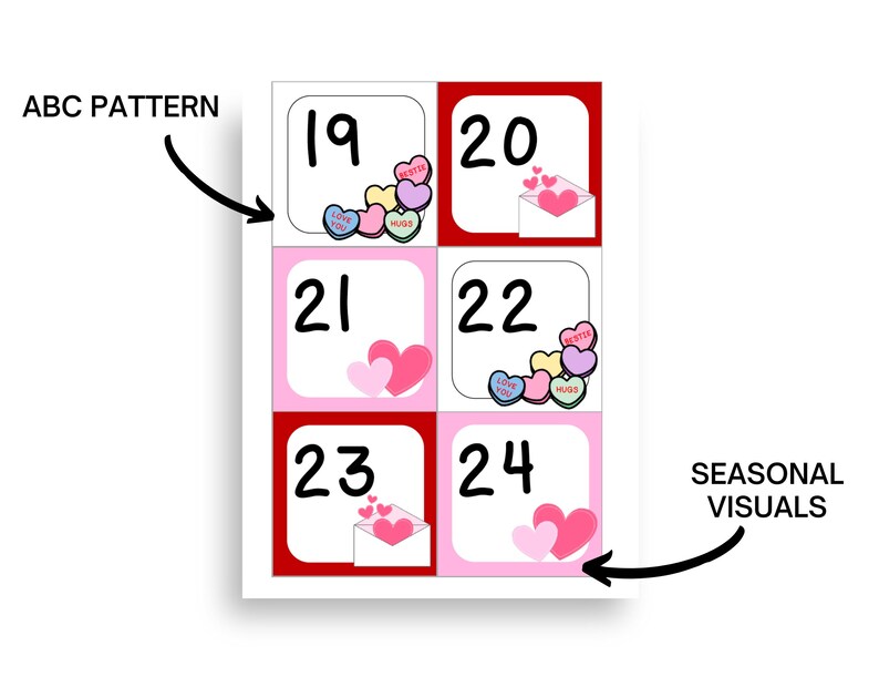 February Calendar Numbers in ABC Pattern - Etsy