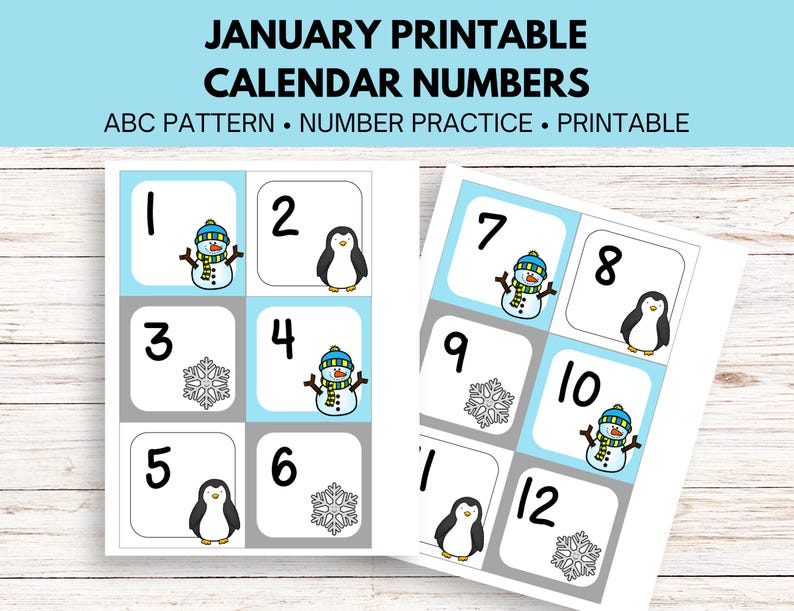 January Calendar Numbers in ABC Pattern - Etsy