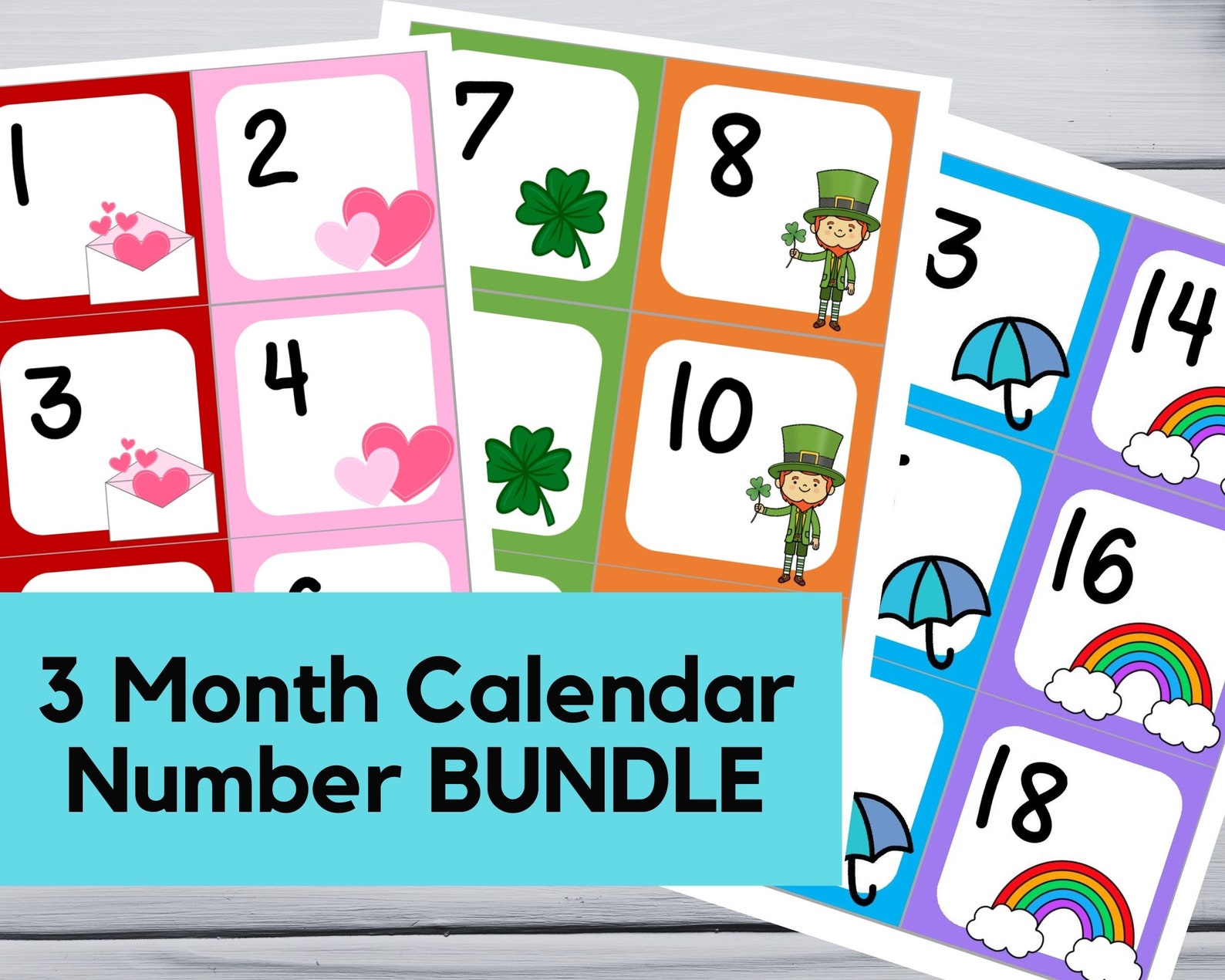 3 Month BUNDLE Calendar Numbers in AB Pattern february, March, April - Etsy