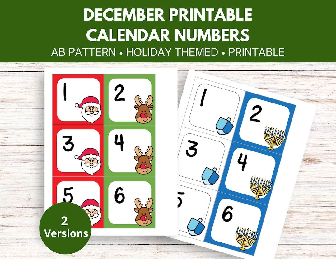 December Holiday Themed Calendar Numbers in AB Pattern - Etsy