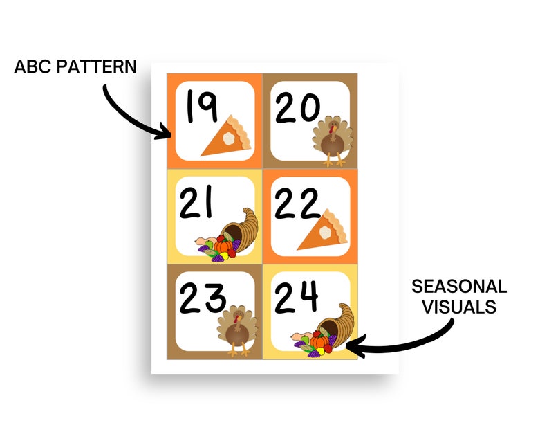 November Calendar Numbers in ABC Pattern - Etsy
