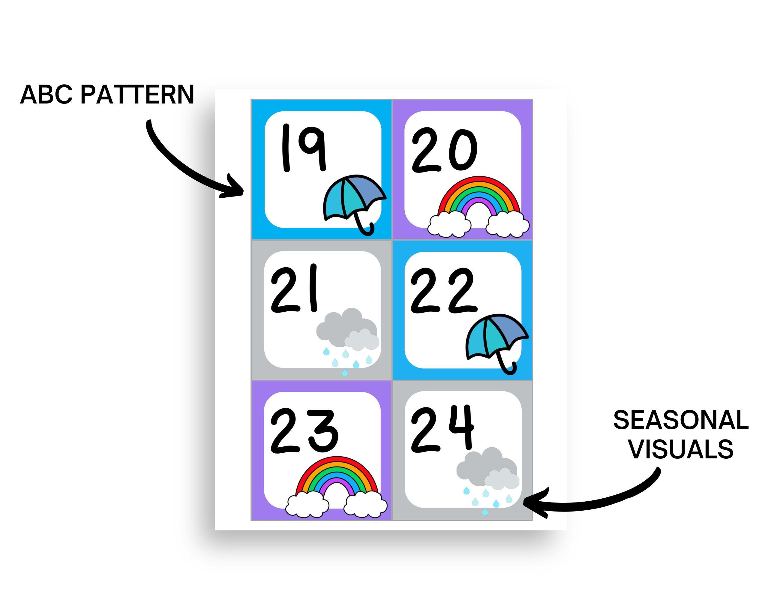 3 Month Printable Calendar Numbers BUNDLE in ABC Pattern (february ...