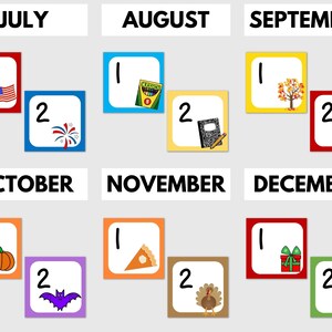 12 Month Calendar Numbers BUNDLE - Printable - AB Pattern - Full Year ...