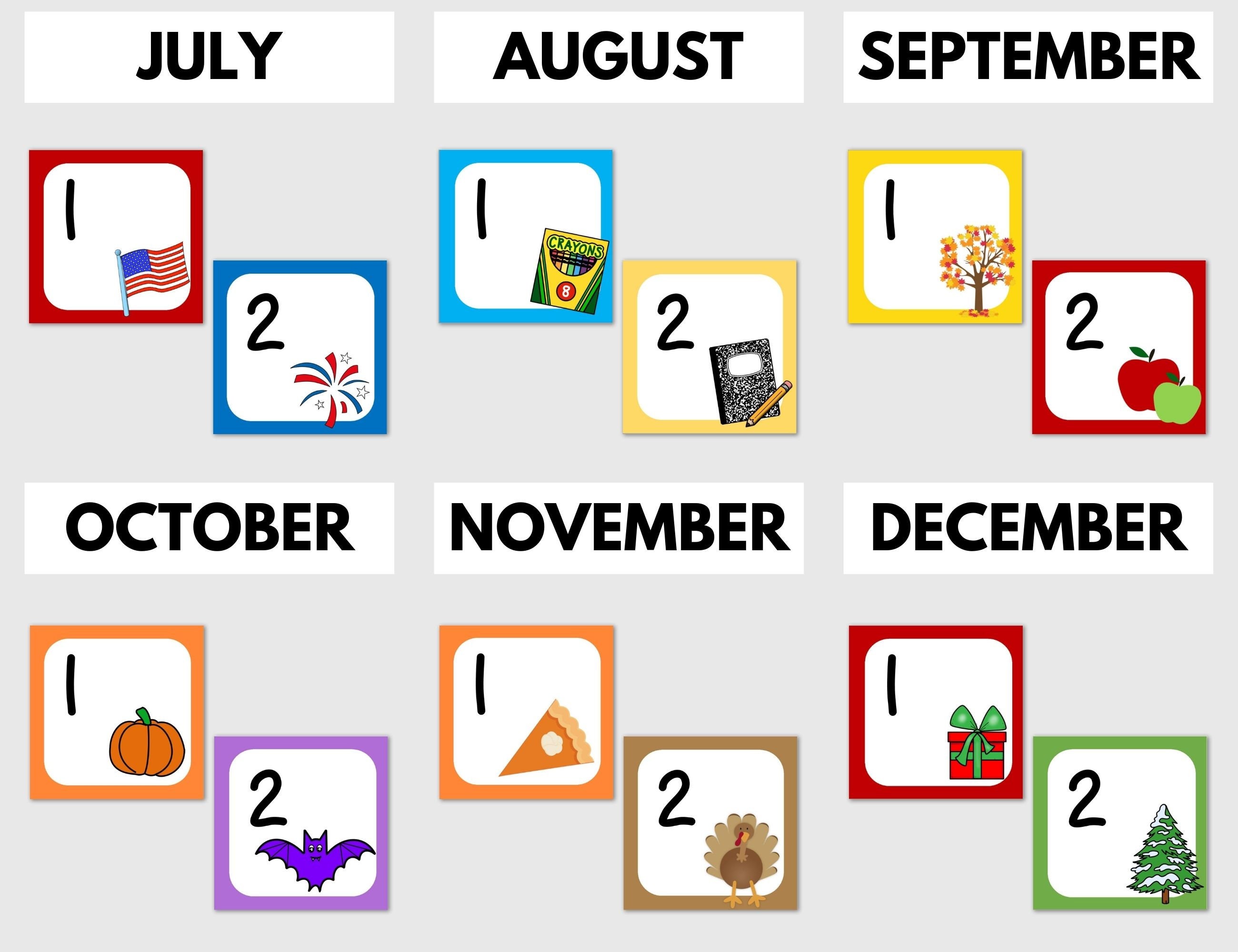 12 Month Calendar Numbers BUNDLE - Printable - AB Pattern - Full Year ...