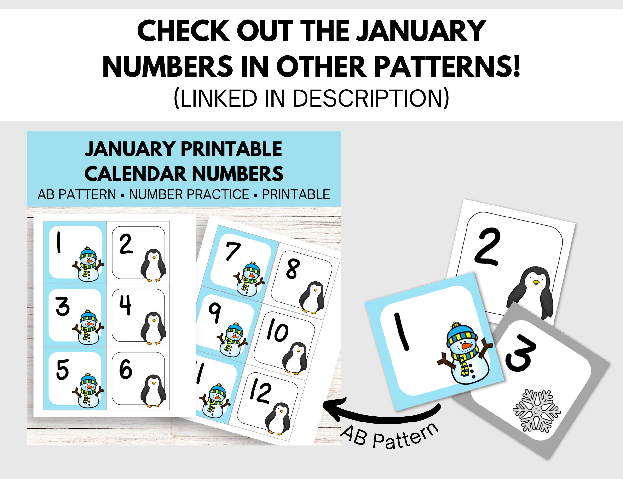 January Calendar Numbers in ABC Pattern - Etsy