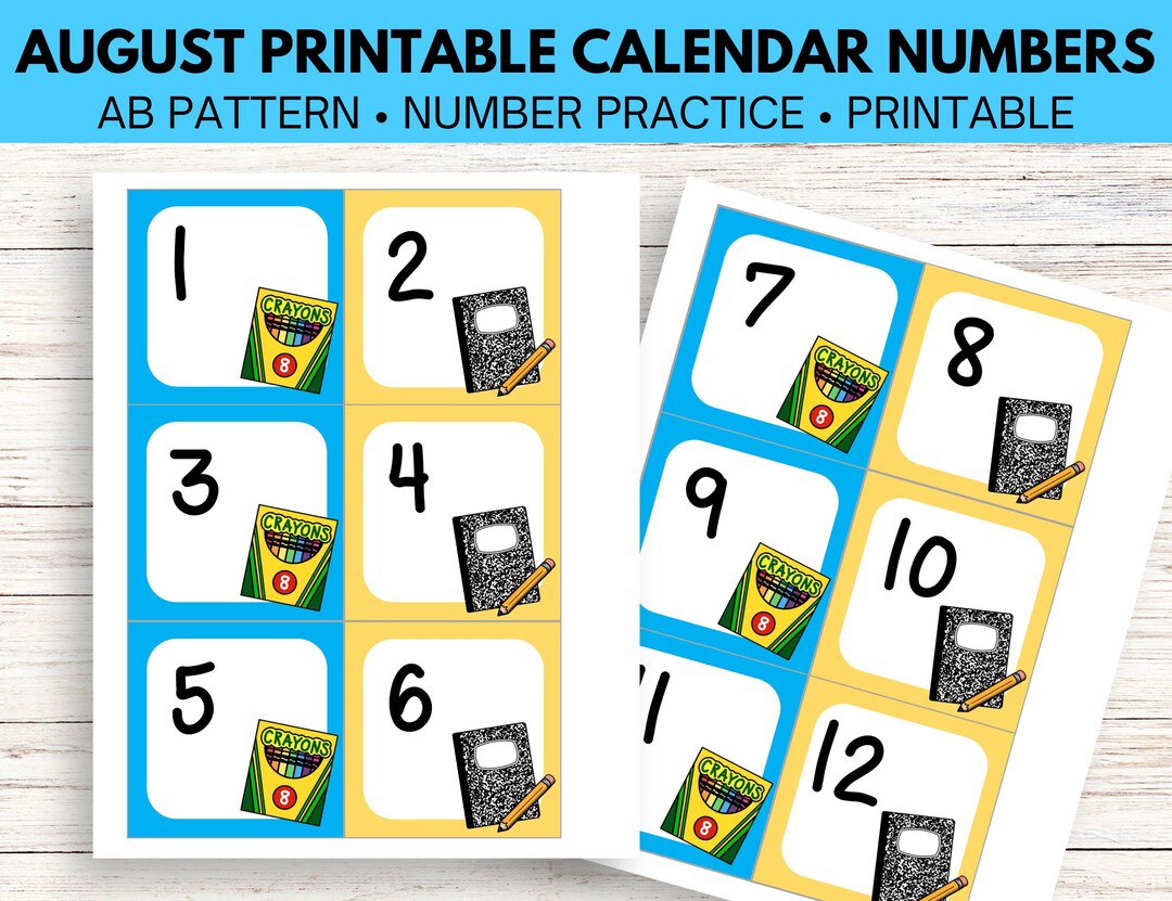 August Calendar Numbers in AB Pattern - Etsy