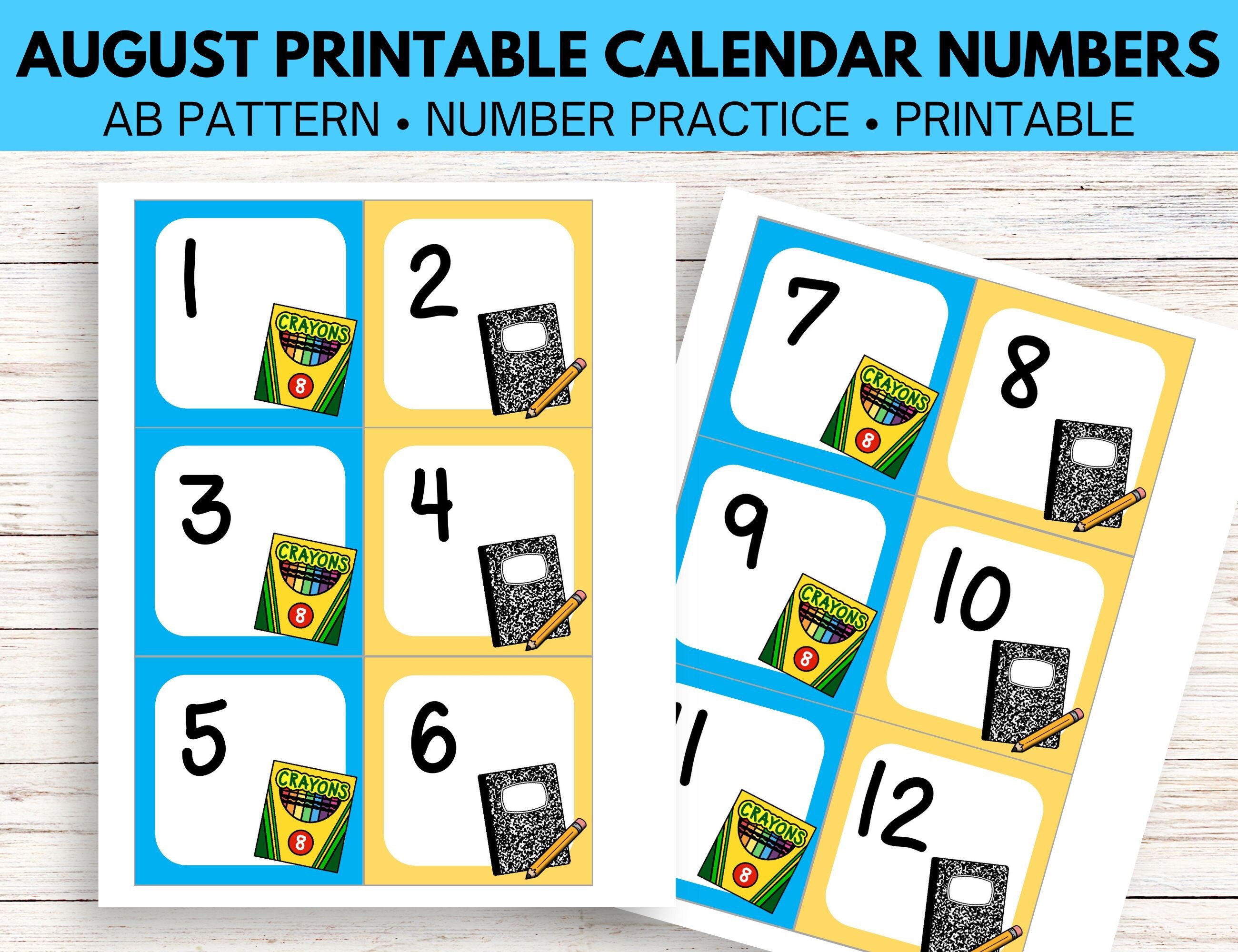 August Calendar Numbers in AB Pattern - Etsy