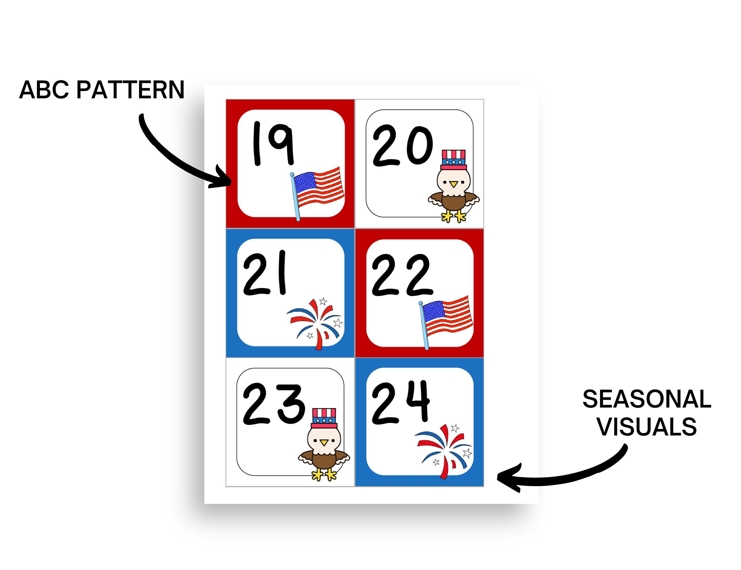 July Calendar Numbers in ABC Pattern - Etsy