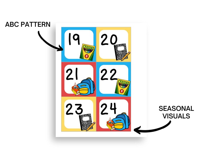 August Calendar Numbers in ABC Pattern - Etsy