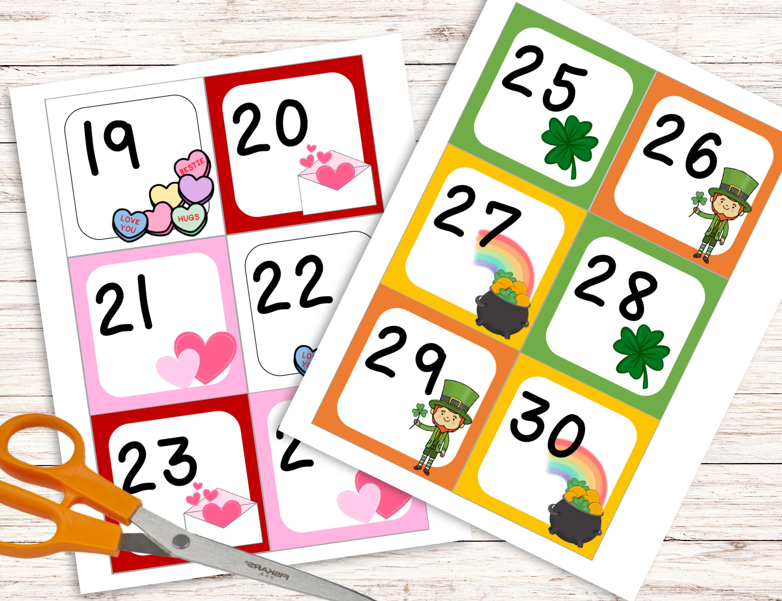 3 Month Printable Calendar Numbers BUNDLE in ABC Pattern (february ...