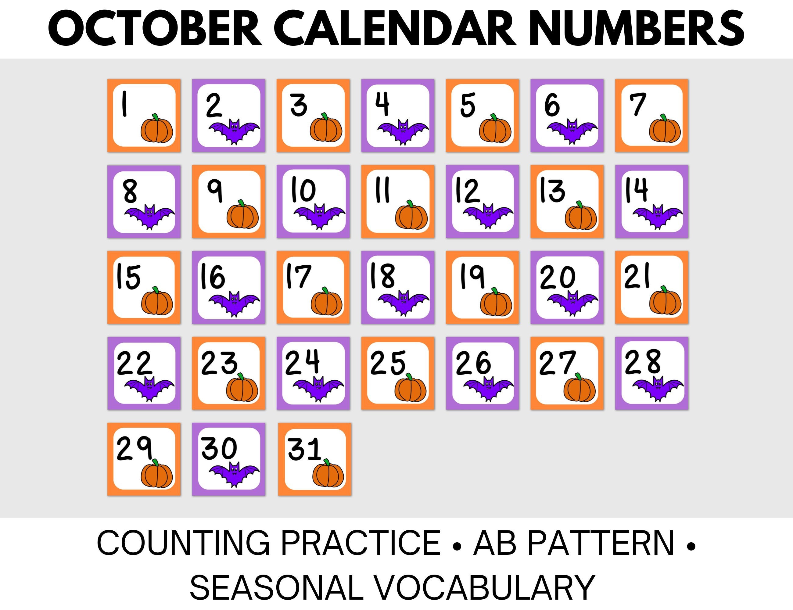 October Calendar Numbers in AB Pattern - Etsy