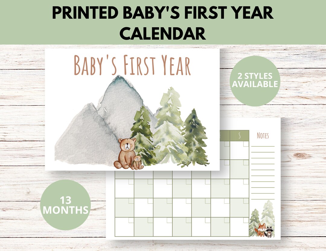 PRINTED Baby's First Year Calendar (camping Woodland Animals) - Etsy