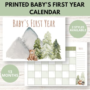 PRINTED Baby's First Year Calendar (camping Woodland Animals) - Etsy