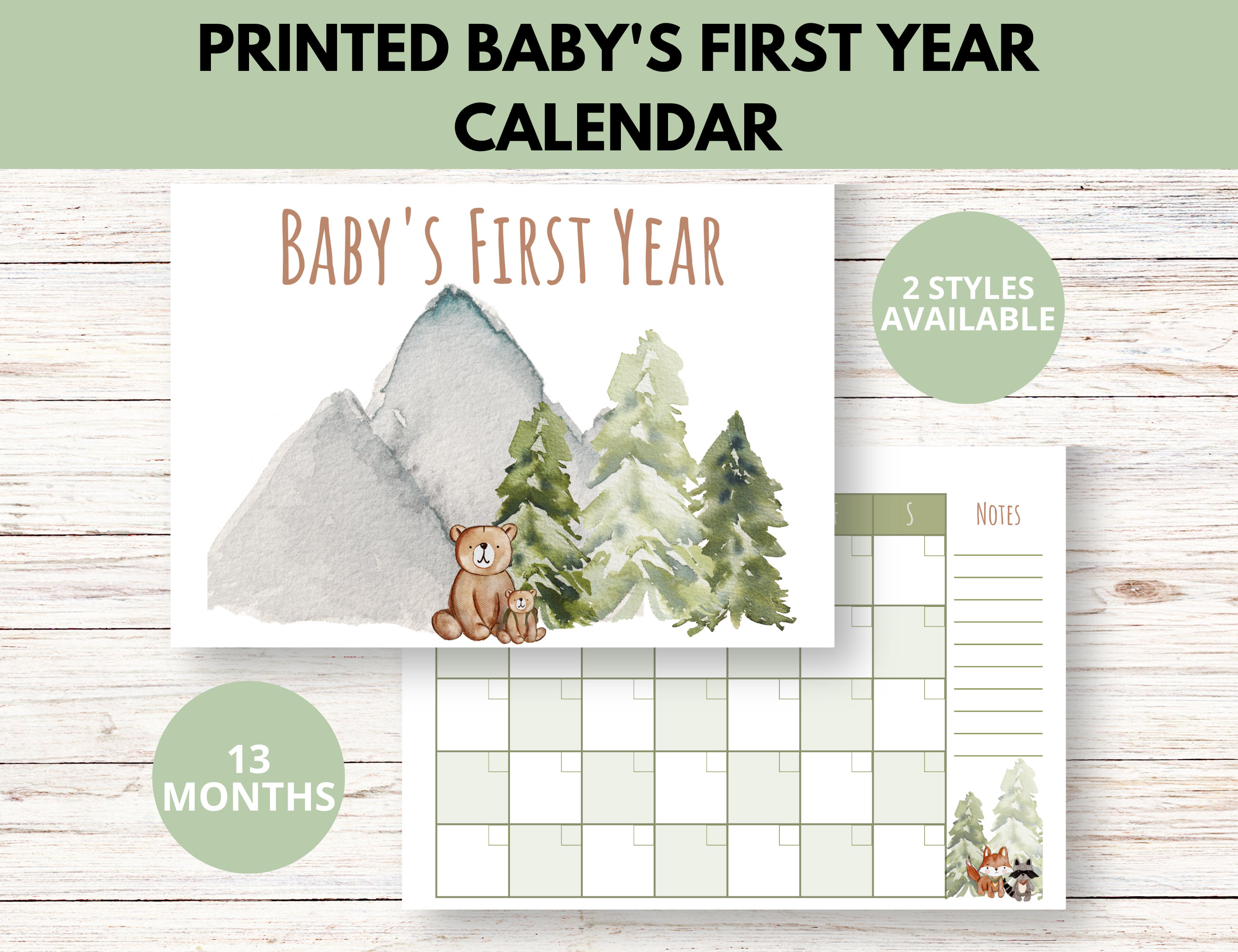PRINTED Baby's First Year Calendar (camping Woodland Animals) - Etsy