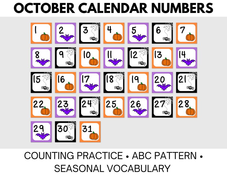 October Calendar Numbers in ABC Pattern - Etsy