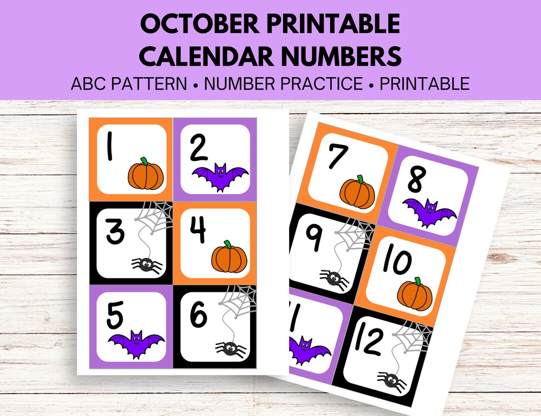 October Calendar Numbers in ABC Pattern - Etsy