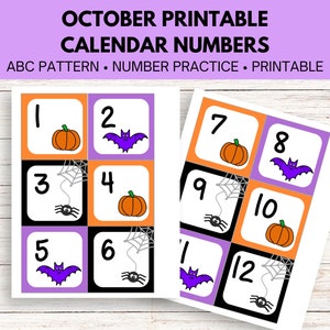 October Calendar Numbers in ABC Pattern - Etsy