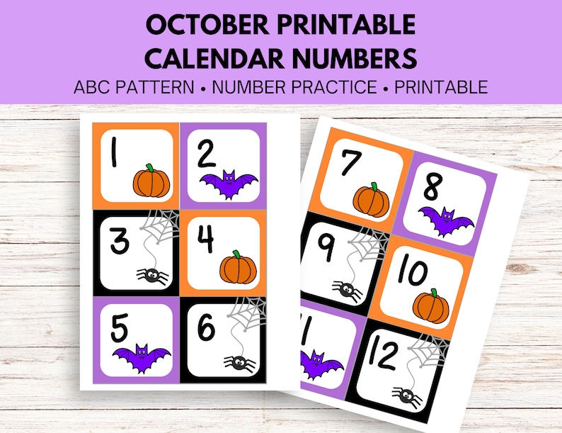 October Calendar Numbers in ABC Pattern - Etsy